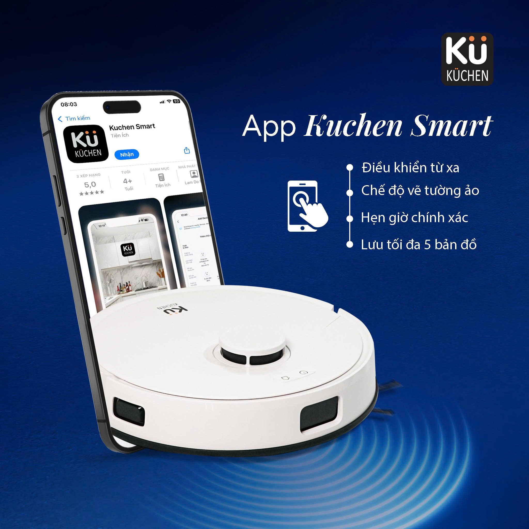 Robot thông minh KUCHEN SW 75 (5 in 1) hút bụi - lau nhà - tự động đổ ...