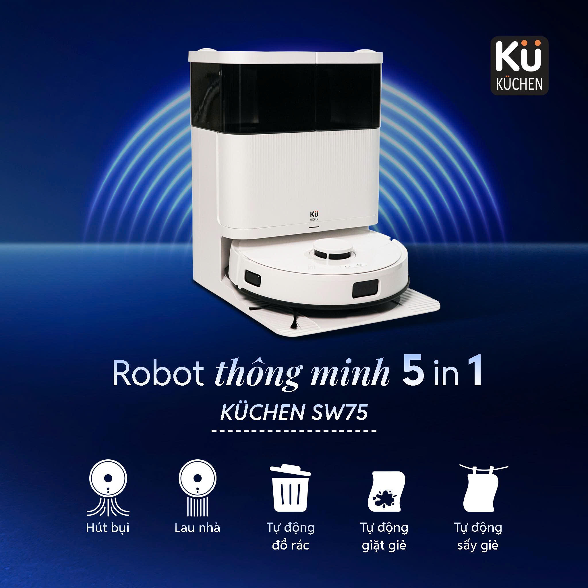 Robot thông minh KUCHEN SW 75 (5 in 1) hút bụi - lau nhà - tự động đổ ...